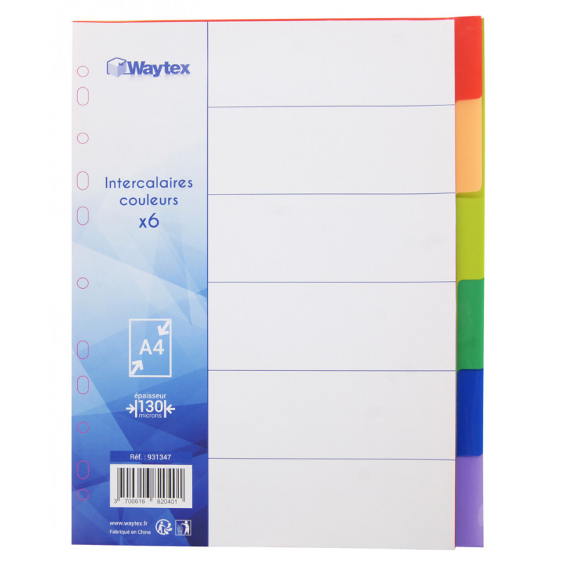 Intercalaires A4 6 touches neutres polypro couleurs vives Avec index ...