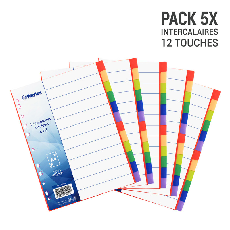 Lot 5 Jeux d'Intercalaires A4 12 touches polypro couleurs avec index ...